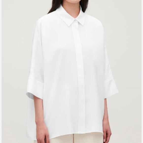 COS | Tops | Cos Draped Wide Fit Shirt White Lyocell Boxy Relaxed ...